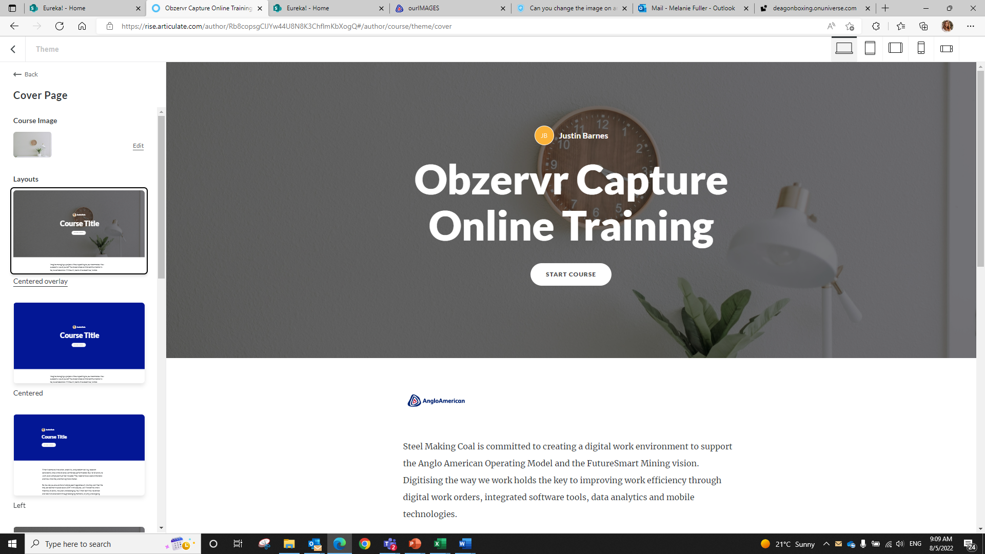 Can you change the image on an Articulate Rise 360 Template ...