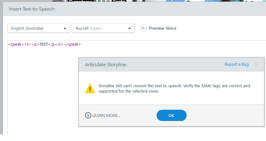 Text-to-Speak error when using SSML tags that I can't fix | Articulate ...